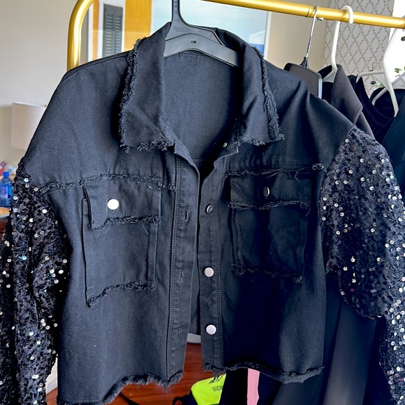 Jackets & Coats | Black Sequin Denim Jacket | Poshmark
